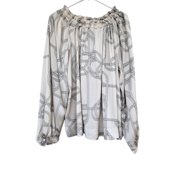 H&M | Tops | Euc Hm Satin Chain Blouse Size M Ribbon Tie Neck Pouf ...